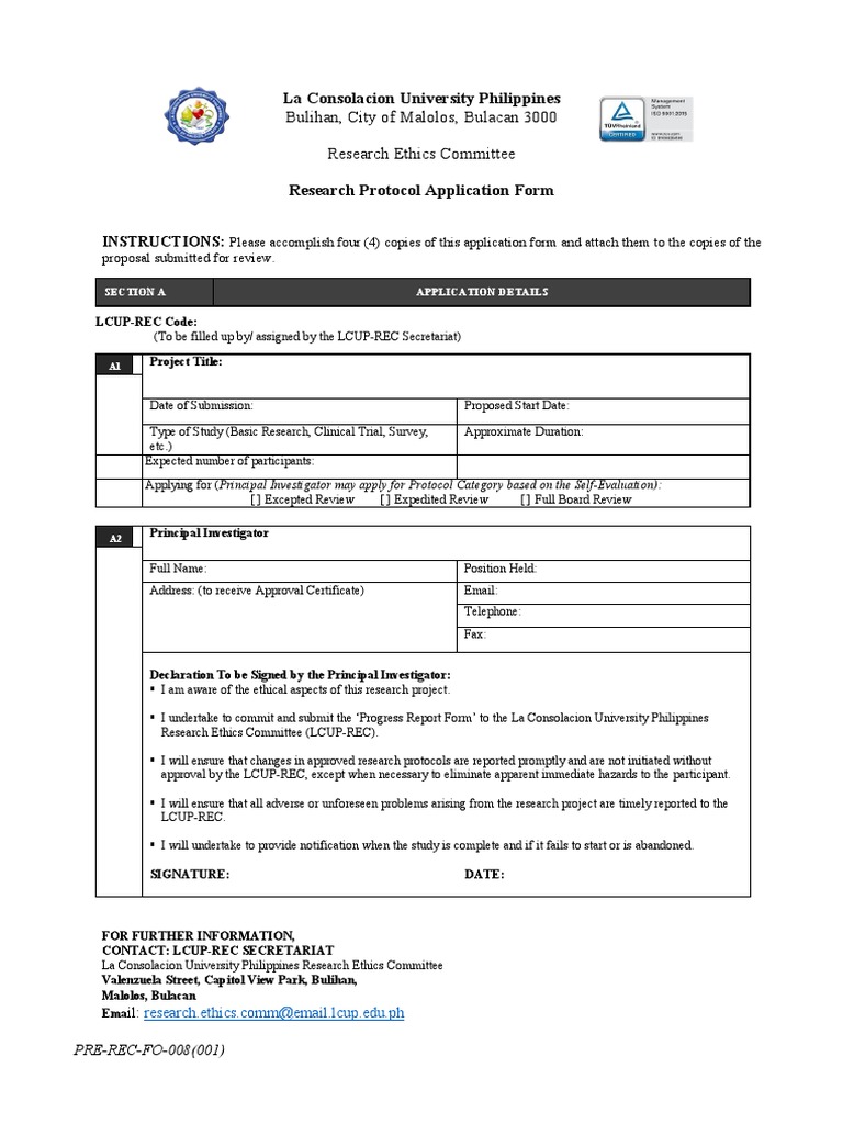 LCUP Research Ethics Application Form | PDF | Science & Mathematics