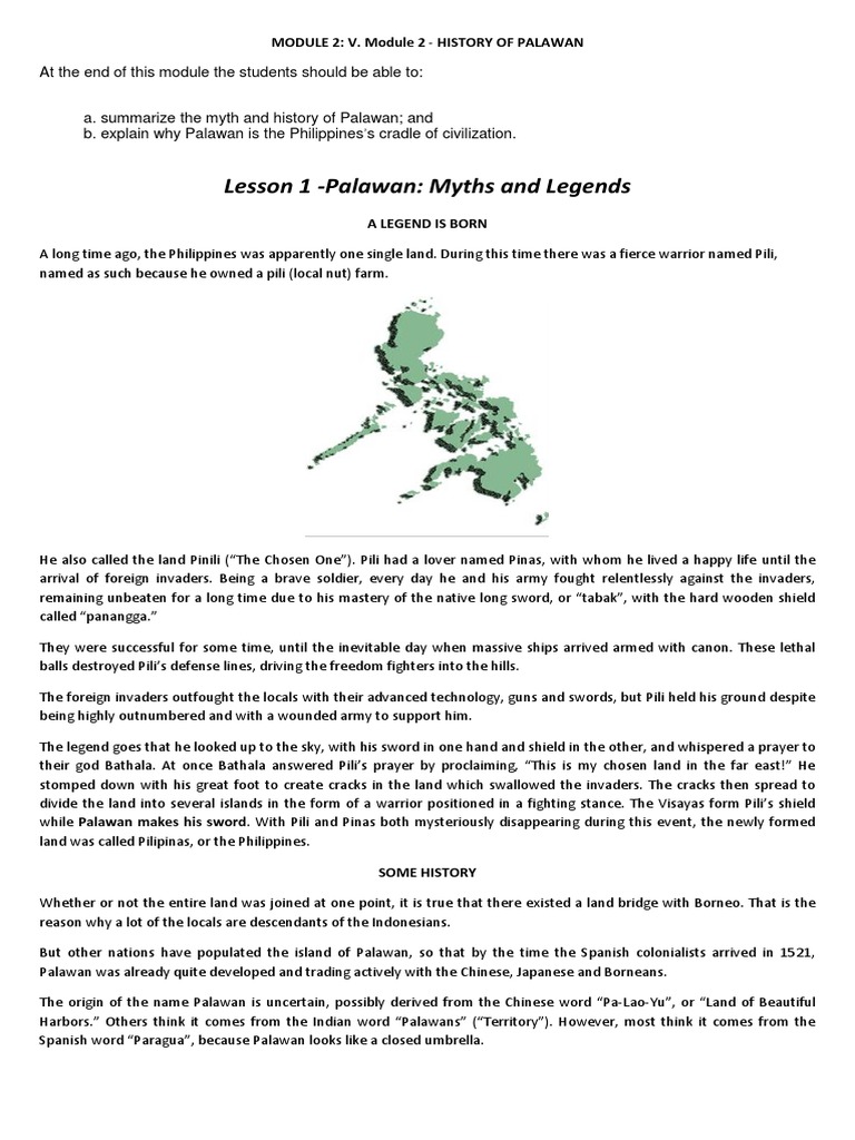 Lesson 1 - Palawan: Myths and Legends: Module 2: V. Module 2 - History ...