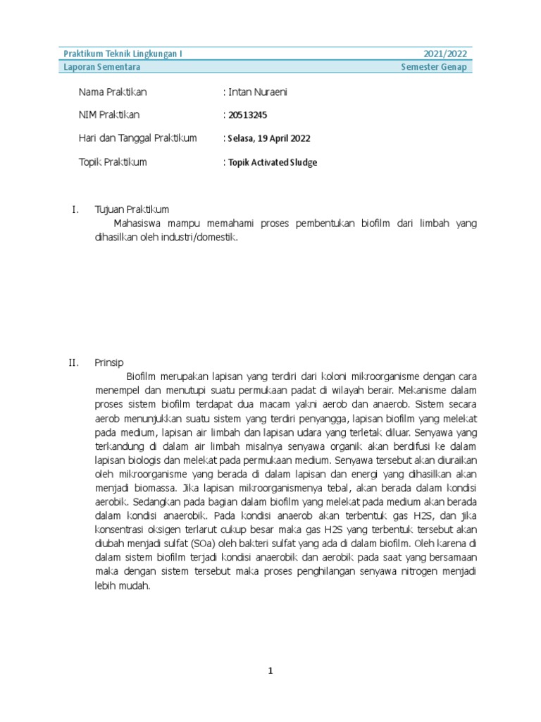 Laporan Akhir PTL 1 - Activated Sludge - C | PDF