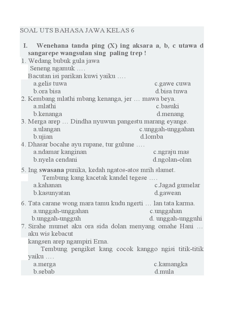 Soal BJ KLS 6 | PDF