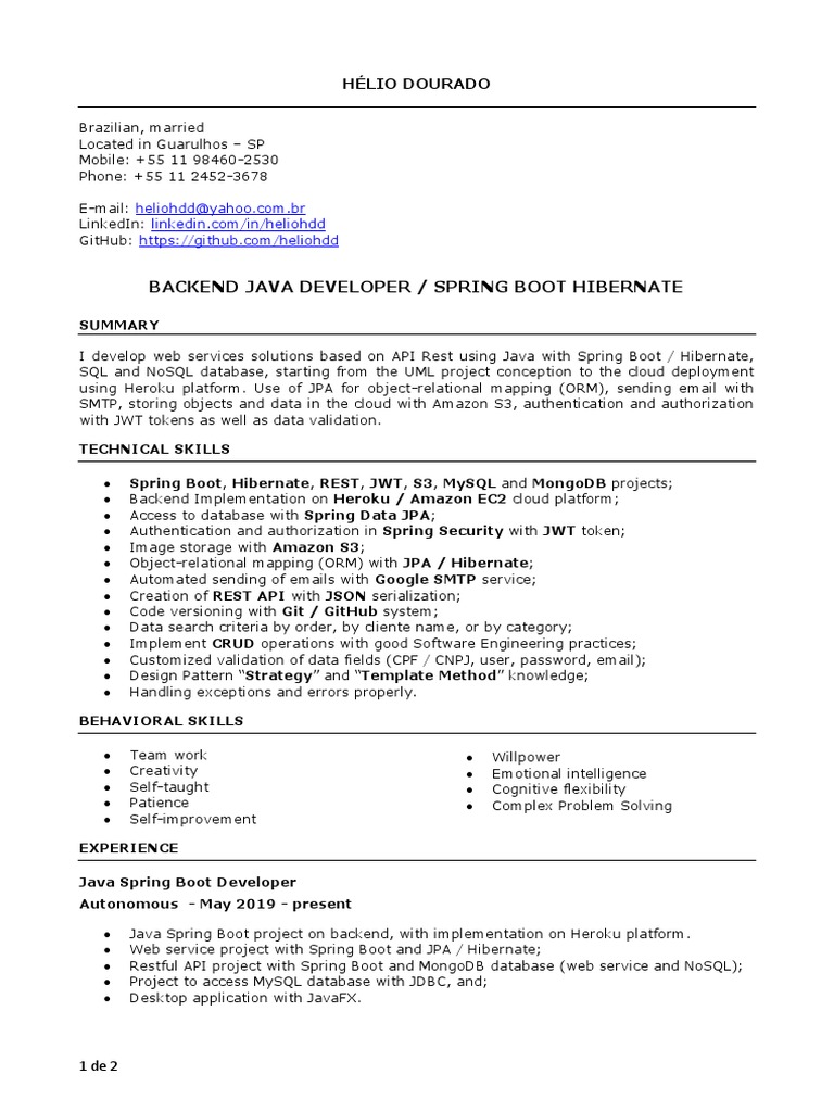 Backend Java Developer | PDF | Spring Framework | Java (Programming Language)