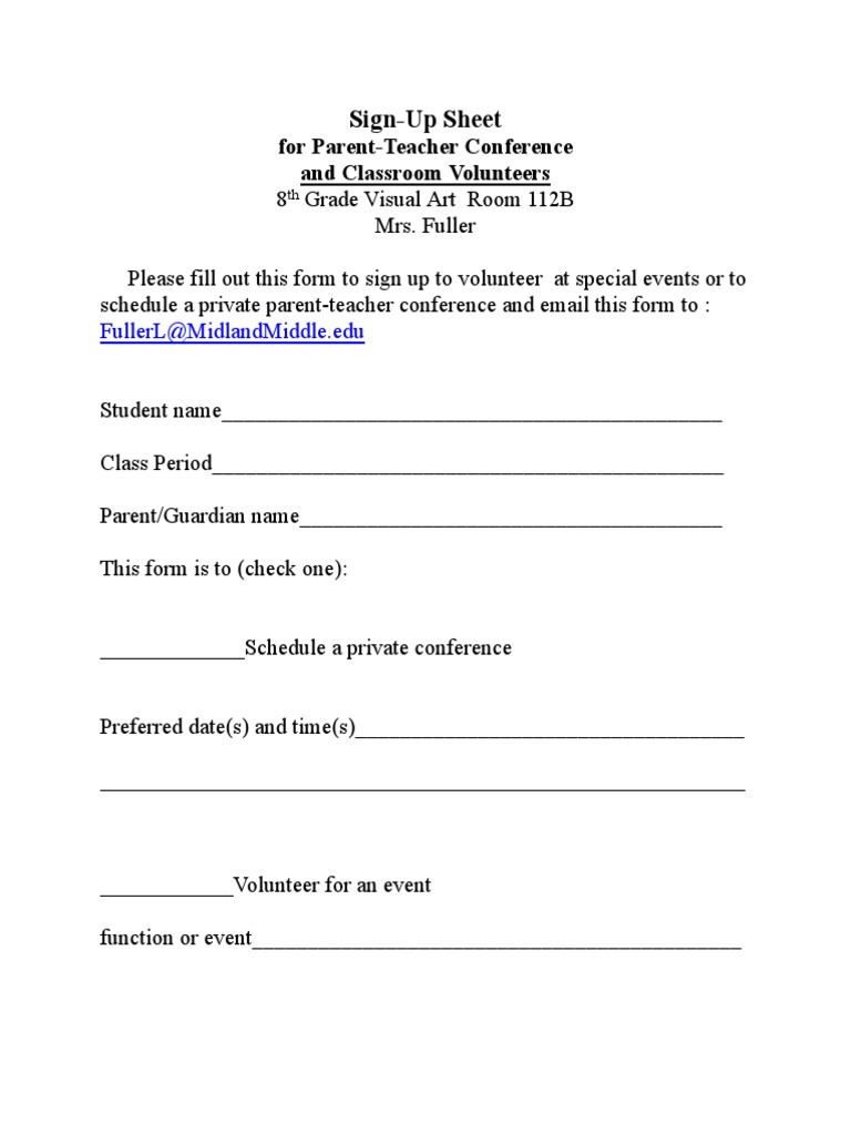 Parent Guardian Sign-Up Sheet | PDF | Career & Growth