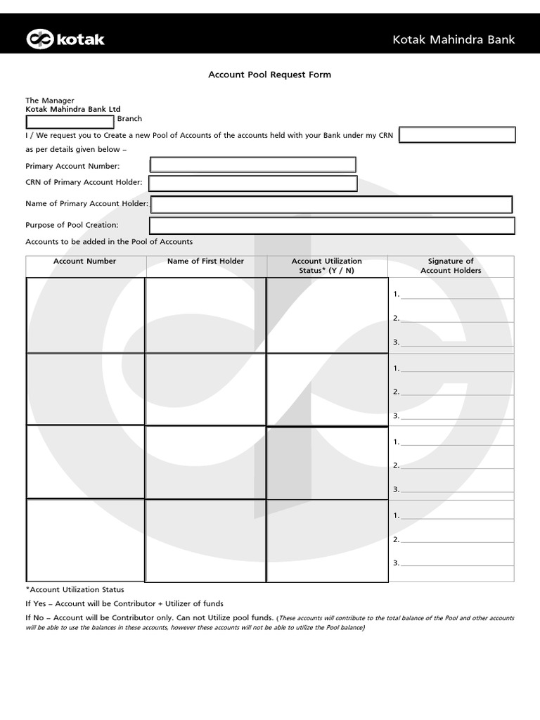 Account Pool Request Form Semi Editable | PDF | Banks | Deposit Account