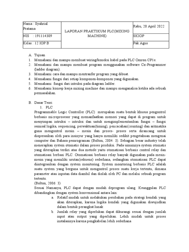 Praktikum PLC pada Mesin Mixing | PDF