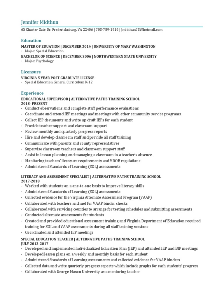 Resume 2 | PDF | Individualized Education Program | Teachers