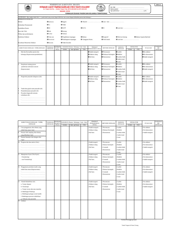Form Edukasi Pasien Dan Keluarga | PDF Form Edukasi Pasien Dan Keluarga | PDF