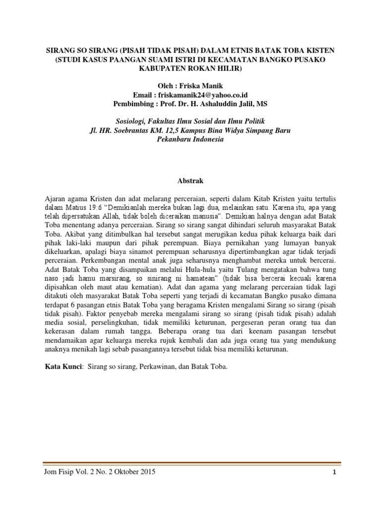 Sirang So Sirang dalam Adat Batak Toba | PDF | Kesehatan Holistik ...