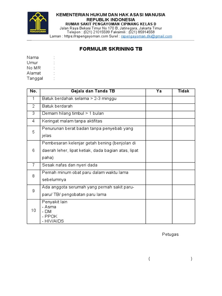 Formulir Skrining TB Rumah Sakit Cipinang | PDF