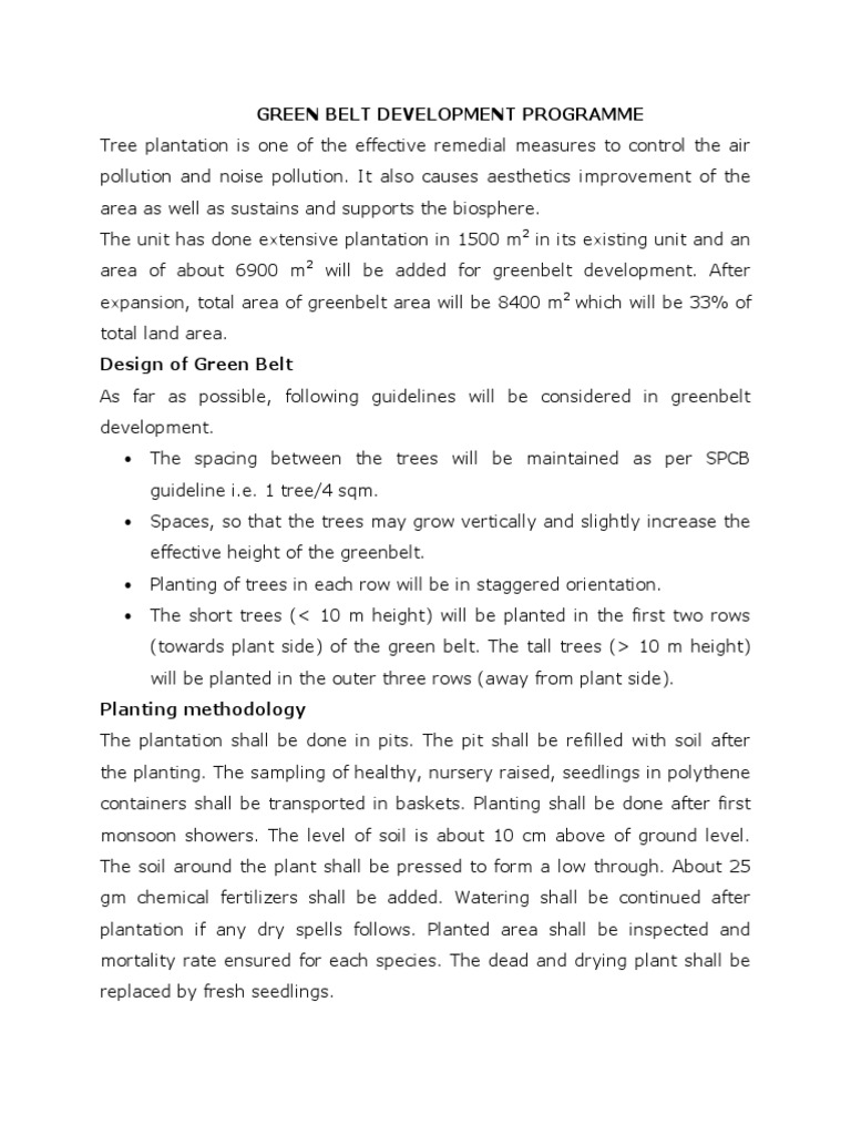Green Belt Development Programme | PDF | Trees | Plants