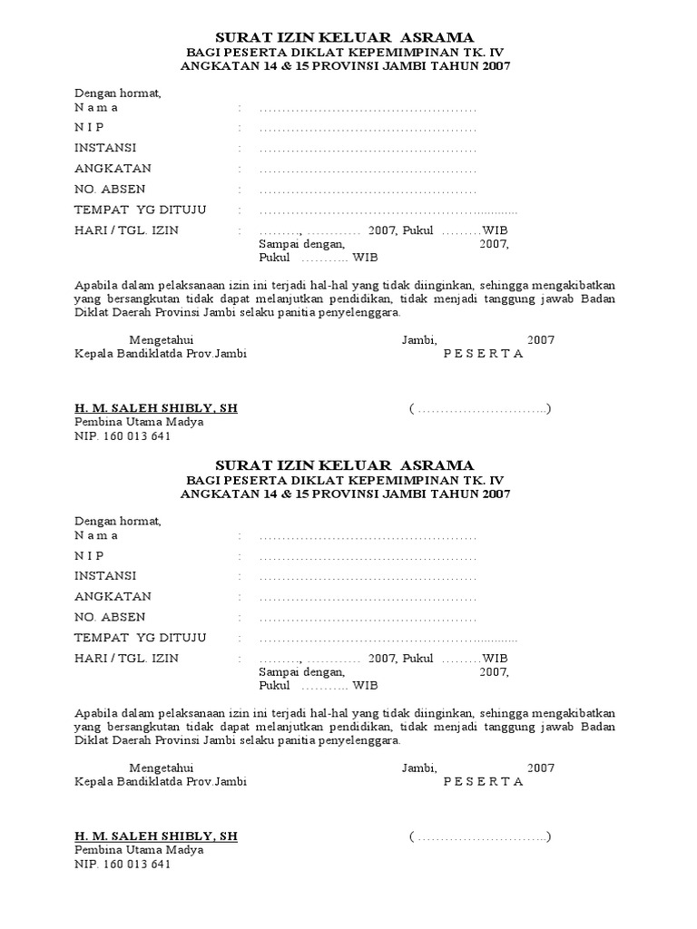 Surat Izin Keluar Asrama | PDF