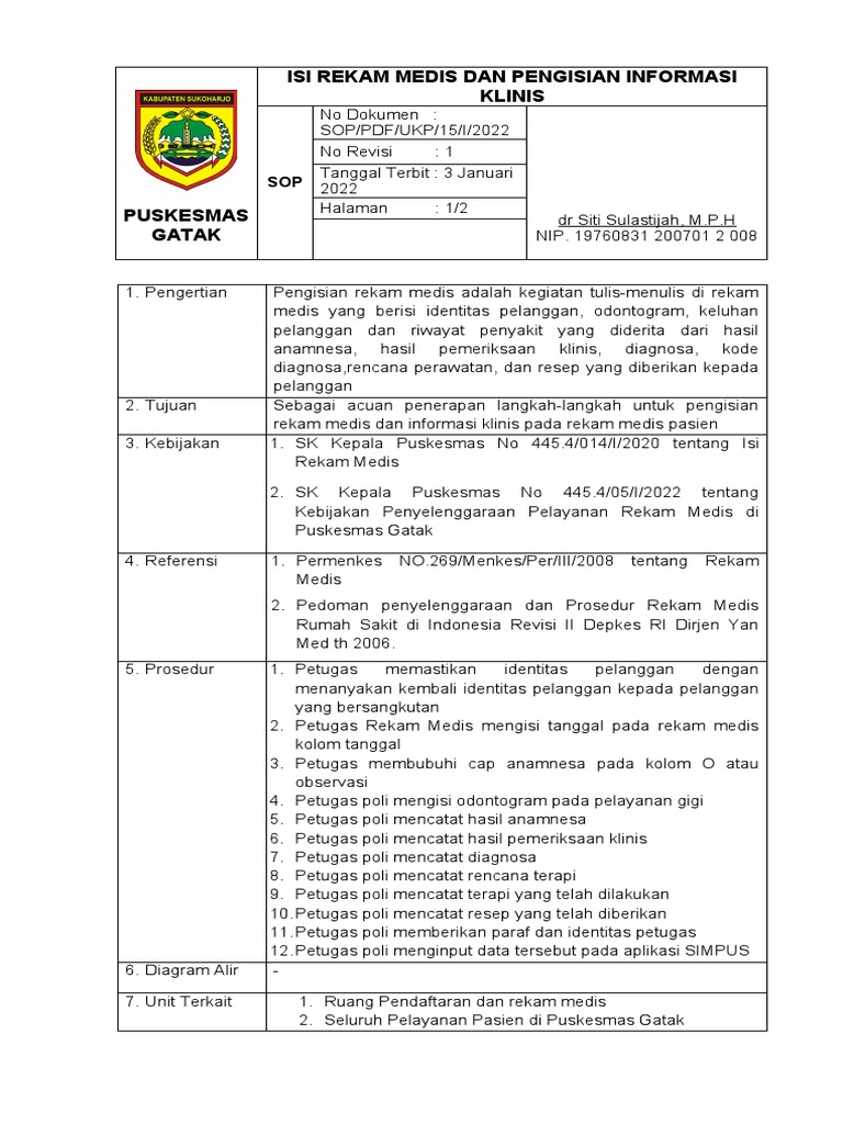 Sop Isi RM Dan Pengisian Informasi Klinis | PDF