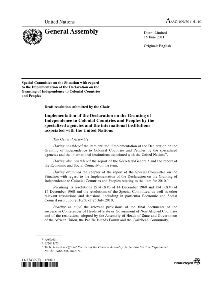 UN Resolution on Colonial Independence | PDF | United Nations ...