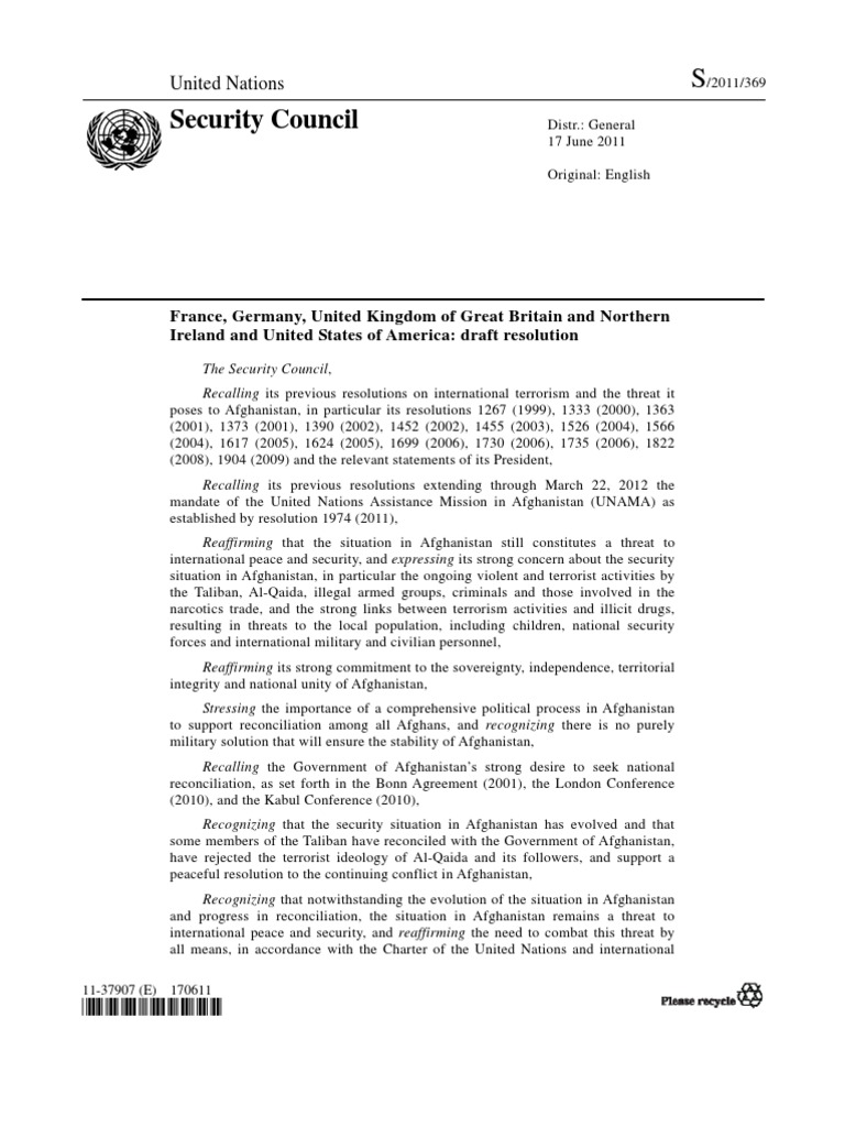 United Nations Resolution N1137907 | PDF | Afghanistan | Taliban