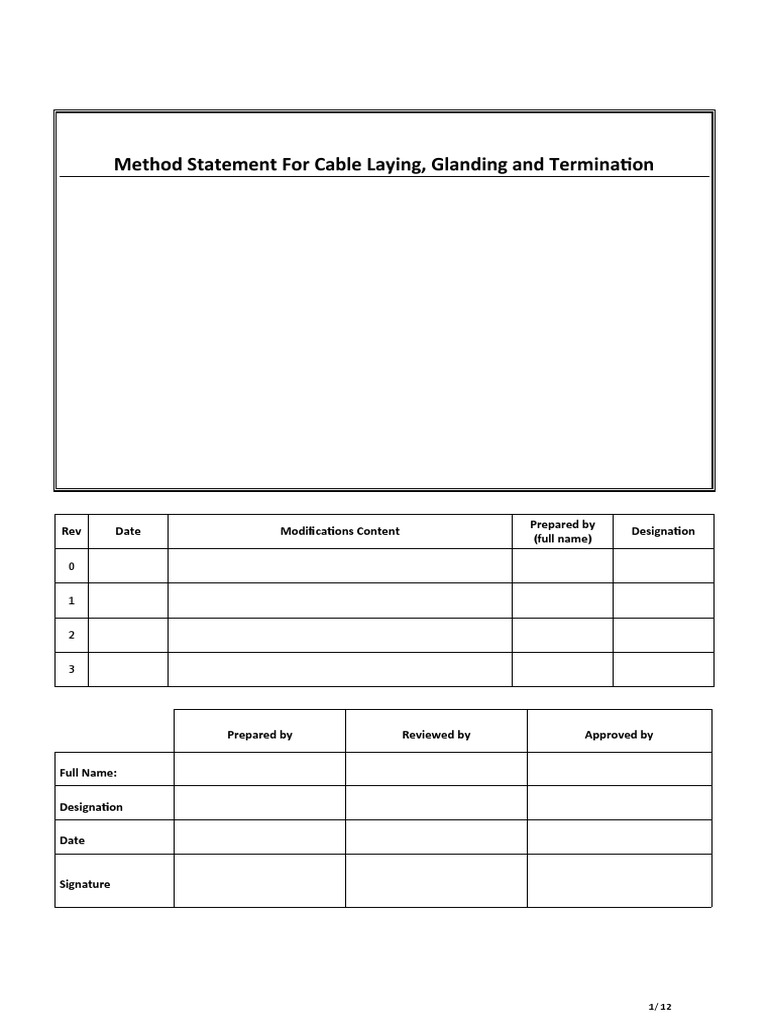 Method Statement For Cable Laying, Glanding and Termination | PDF | Manufactured Goods ...