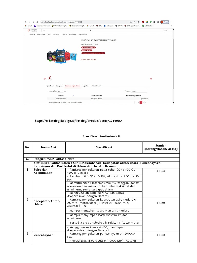 Spesifikasi Sanitarian Kit Lengkap | PDF