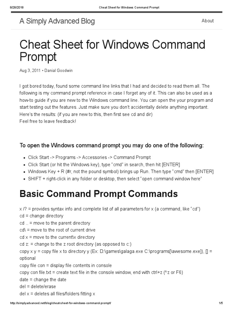 Cheat Sheet For Windows Command Prompt | PDF | Command Line Interface | Computer File