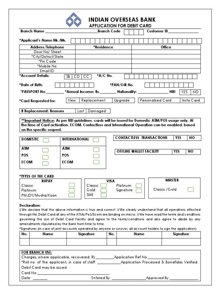 New Debit Card Application Form | PDF | Debit Card | Financial Services