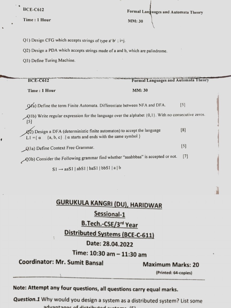 Sessional Exam Questions Paper | PDF