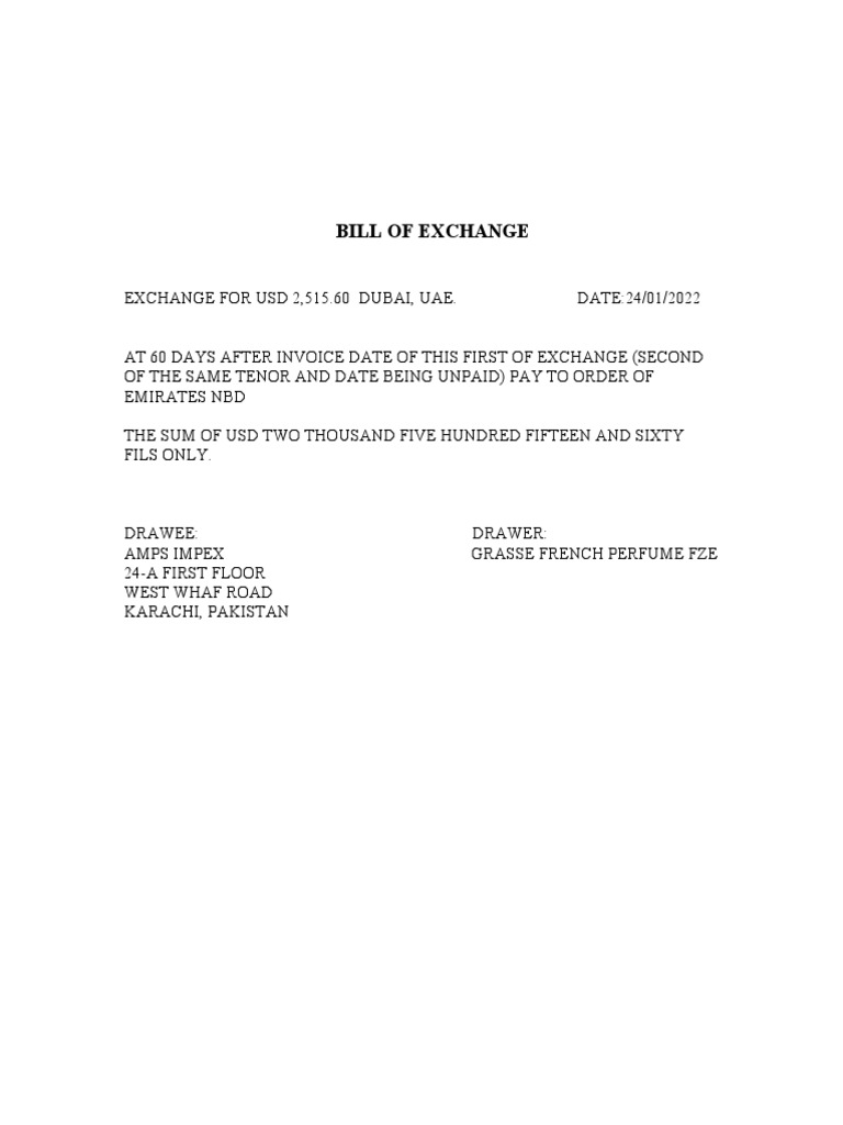 Bill of Exchange - For Export Documentary Remittance | PDF