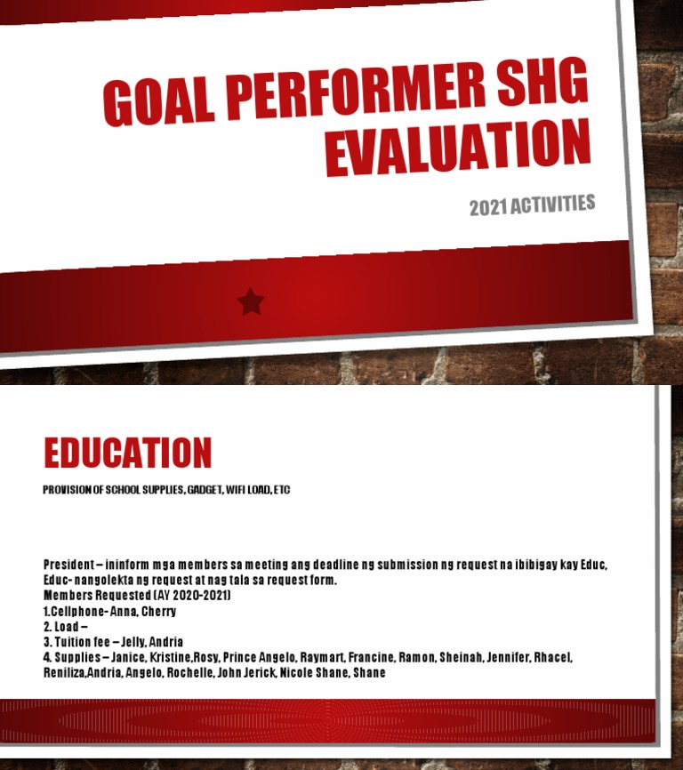 Goal Performer SHG Evaluation: 2021 Activities | PDF