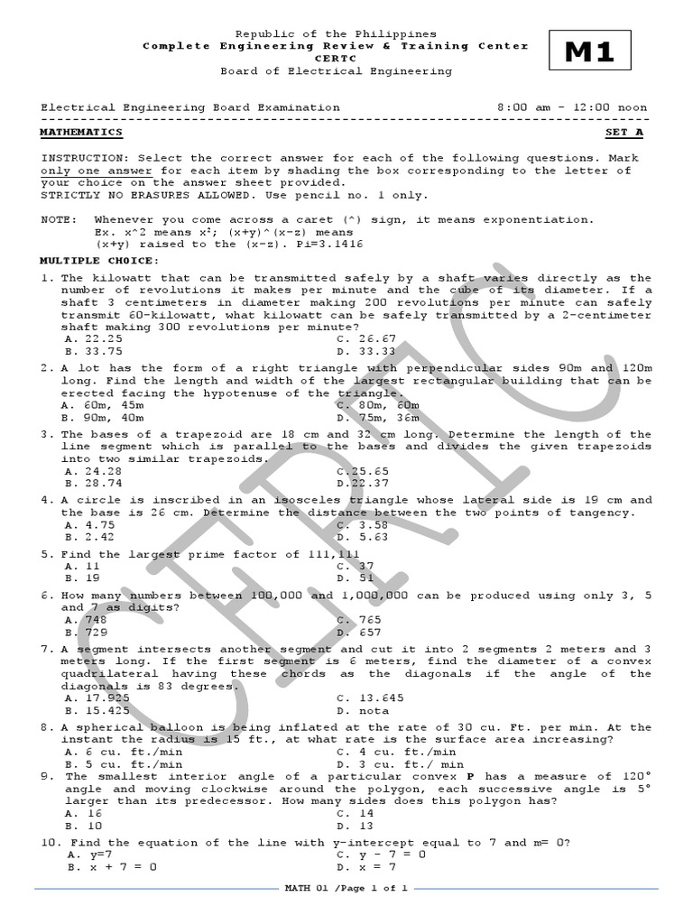 Complete Engineering Review & Training Center Certc: MATH 01 /page 1 of ...