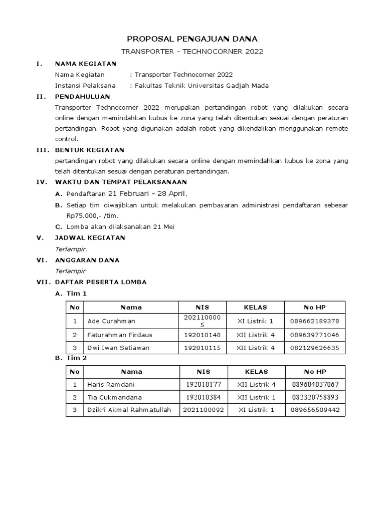 PROPOSAL PENGAJUAN DANA Perlombaan | PDF
