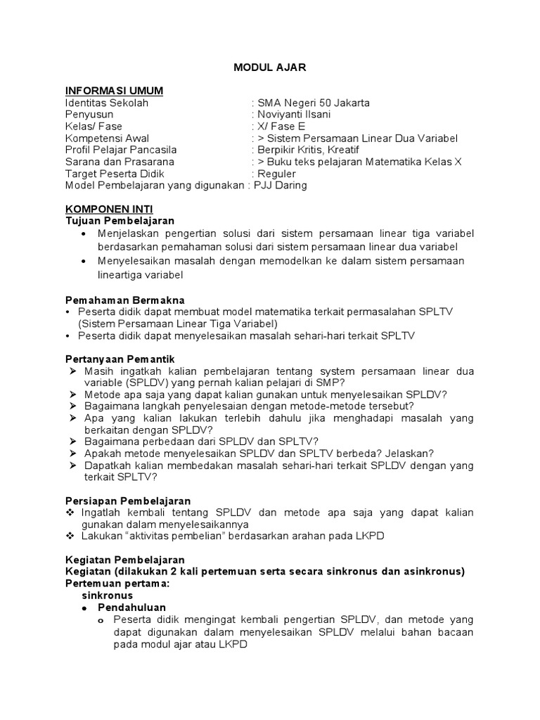 Modul Ajar SPLTV | PDF | Kajian Bahasa Asing