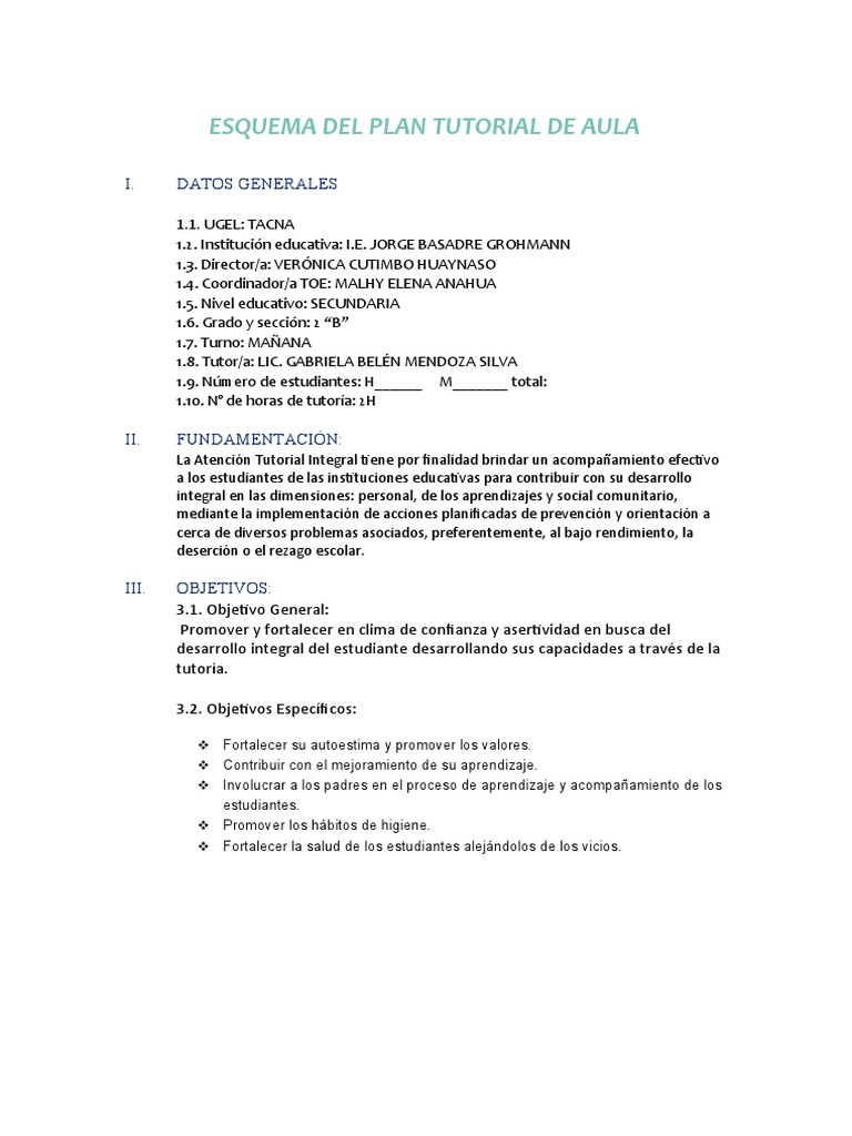 Plan Tutorial de Aula JBG | PDF | Inclusión (Educación) | Institución
