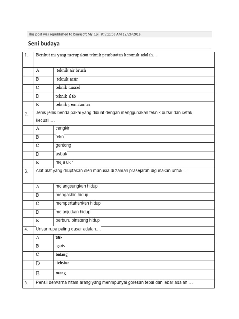 Soal Seni Budaya KLS X (TBSM) | PDF