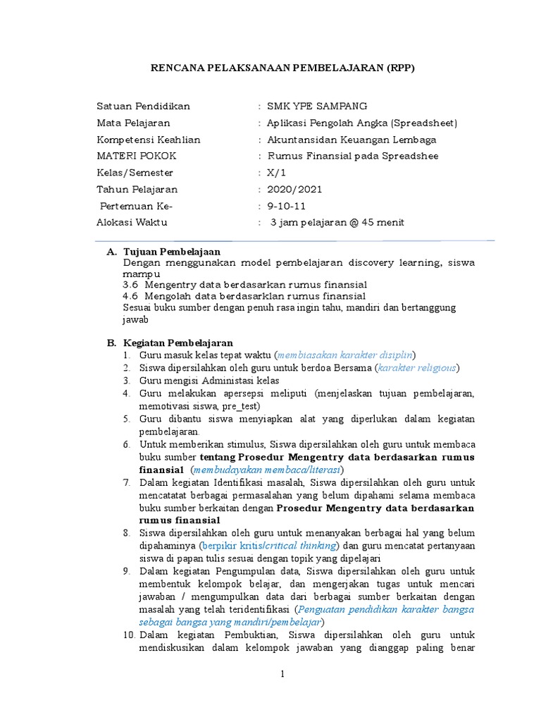 RPP Spreadsheet 2020-21 KD.3.6 | PDF | Bisnis | Komputer