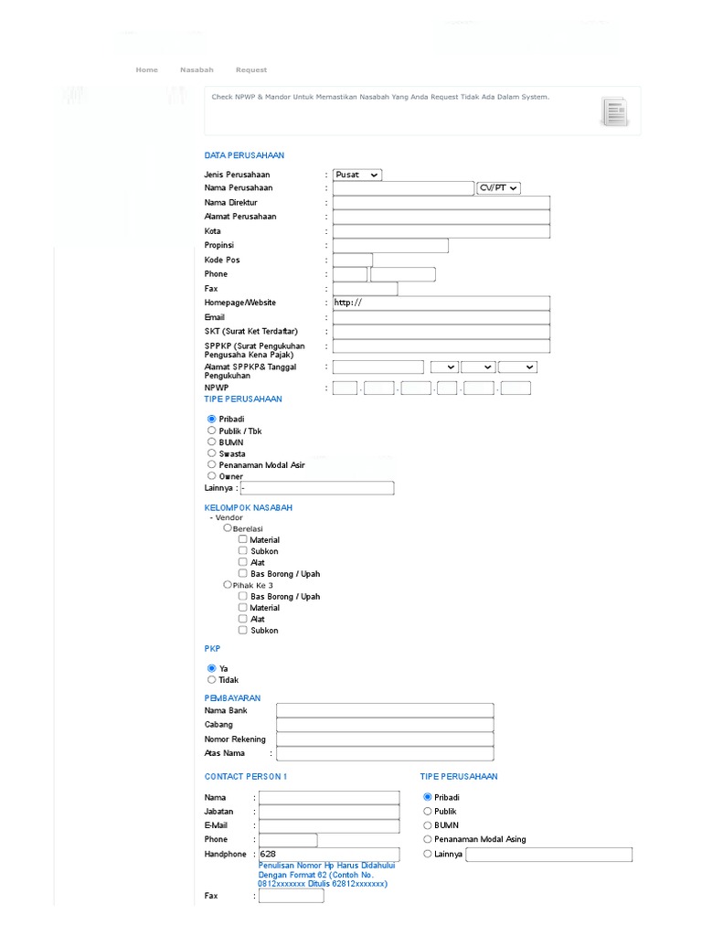 Format Daftar Nasabah Online | PDF