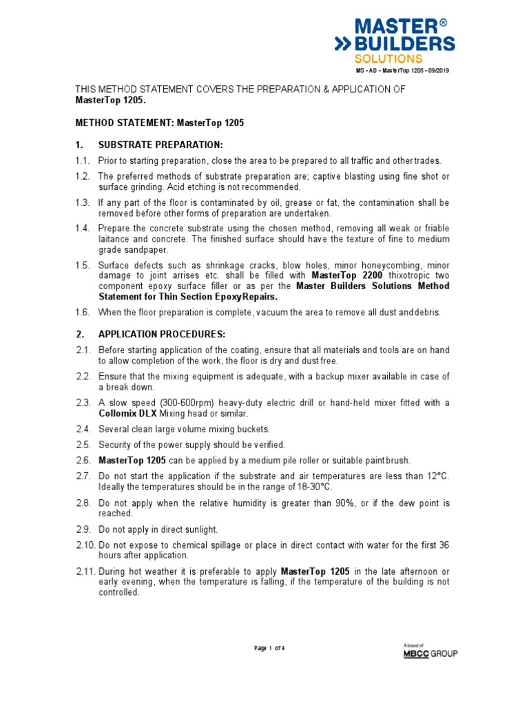 Mastertop 1205 Ms | PDF | Concrete | Paint