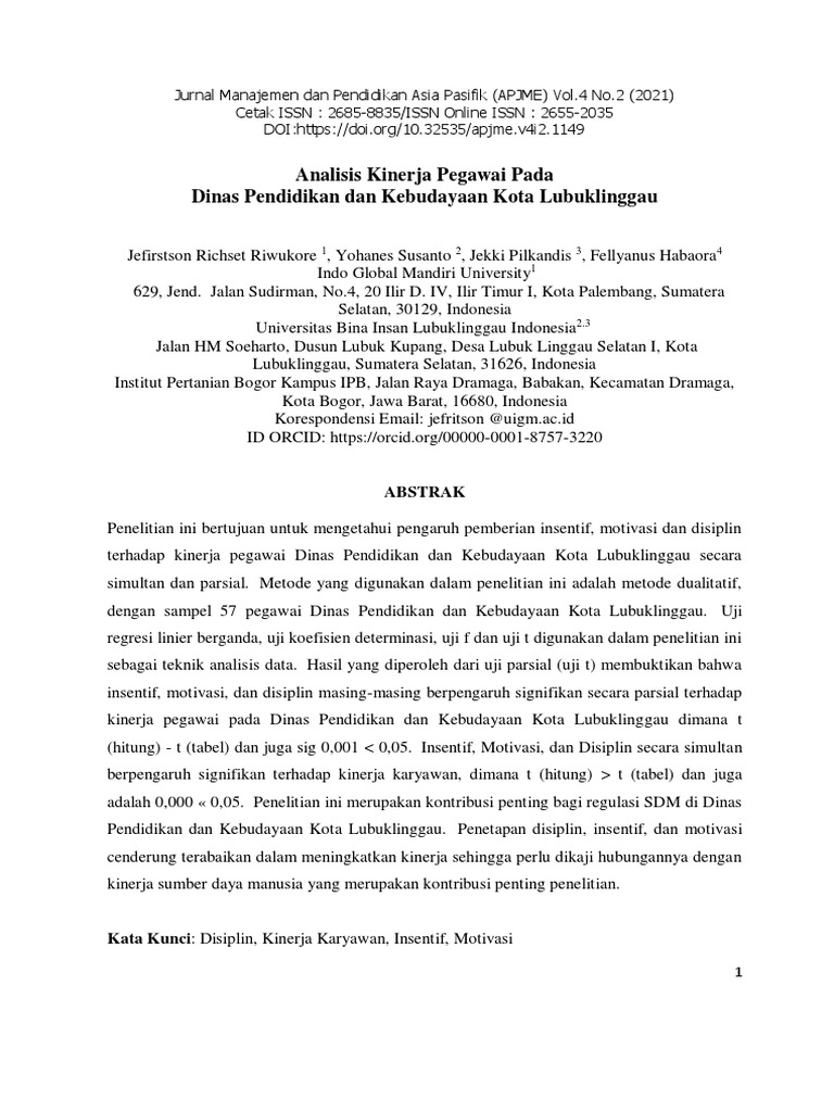 JURNAL Analisis Kinerja Pegawai Tugas Pak Adi S2 | PDF
