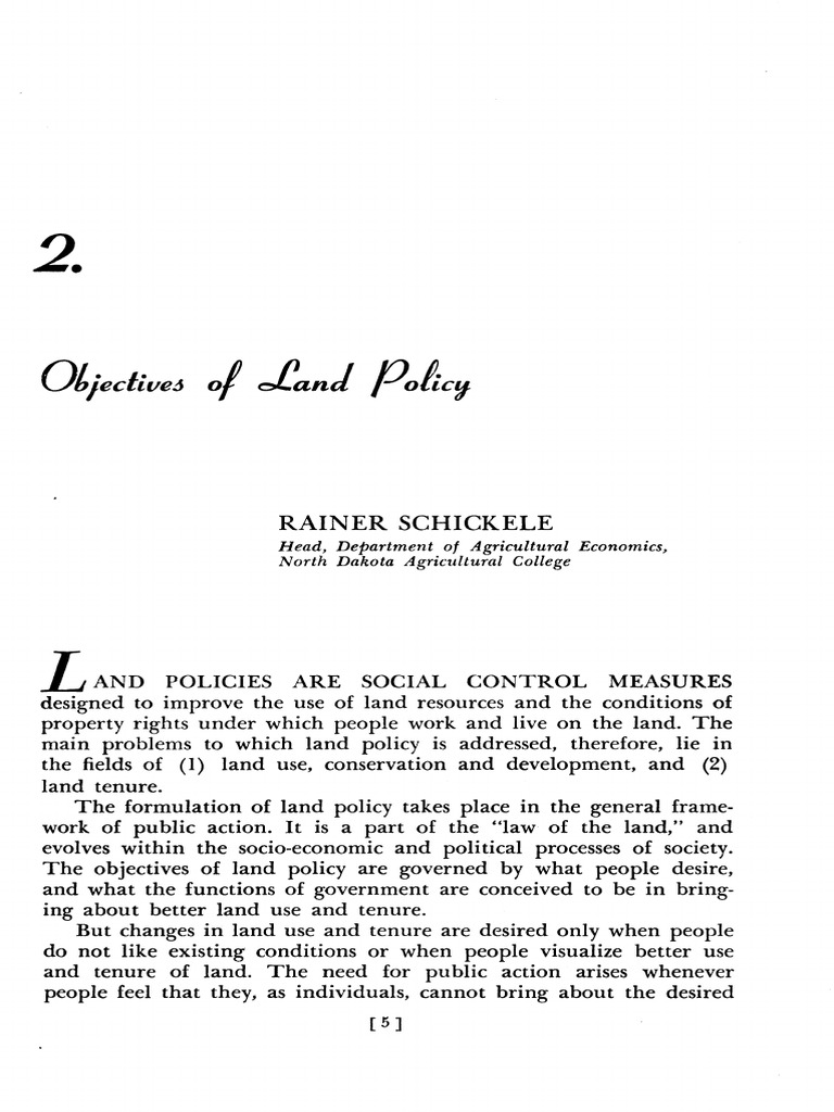 Land Policy Goals and Objectives | PDF | Economics | Policy