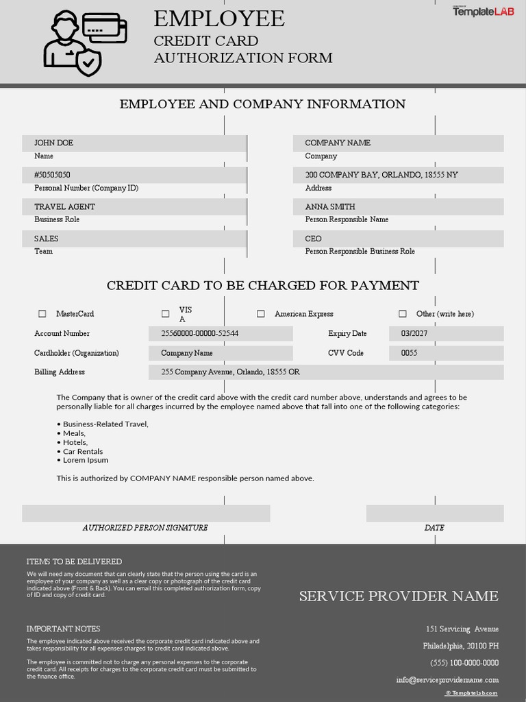 Employee Credit Card Authorization Form | PDF | Credit Card | Economies