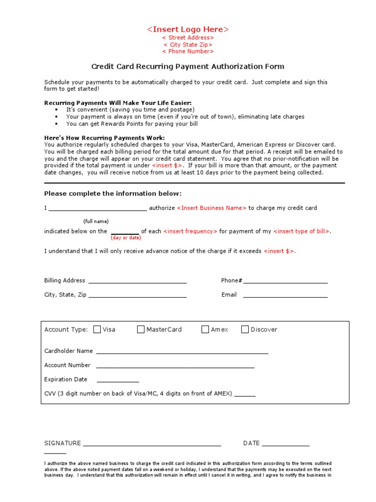 Credit Card Authorization Form Template 02 | PDF | Credit Card | Payments
