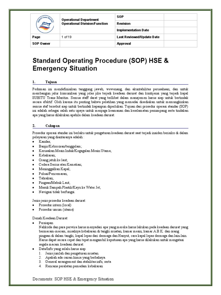 SOP Emergency SItuations | PDF