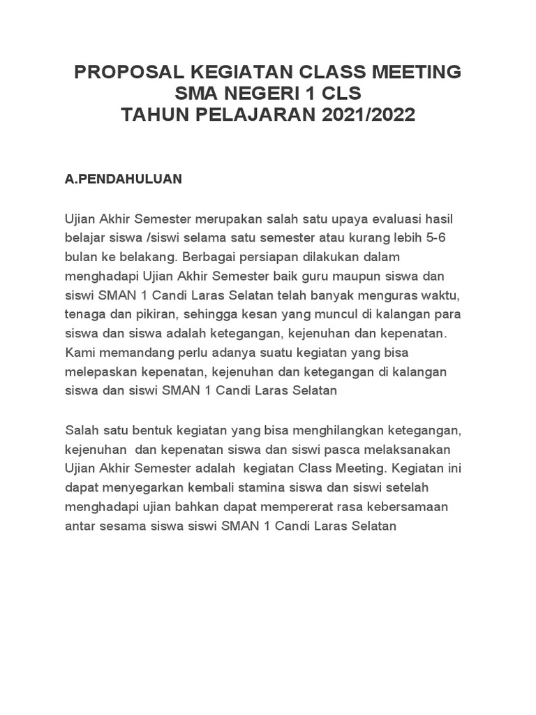 Proposal Kegiatan Class Meeting | PDF