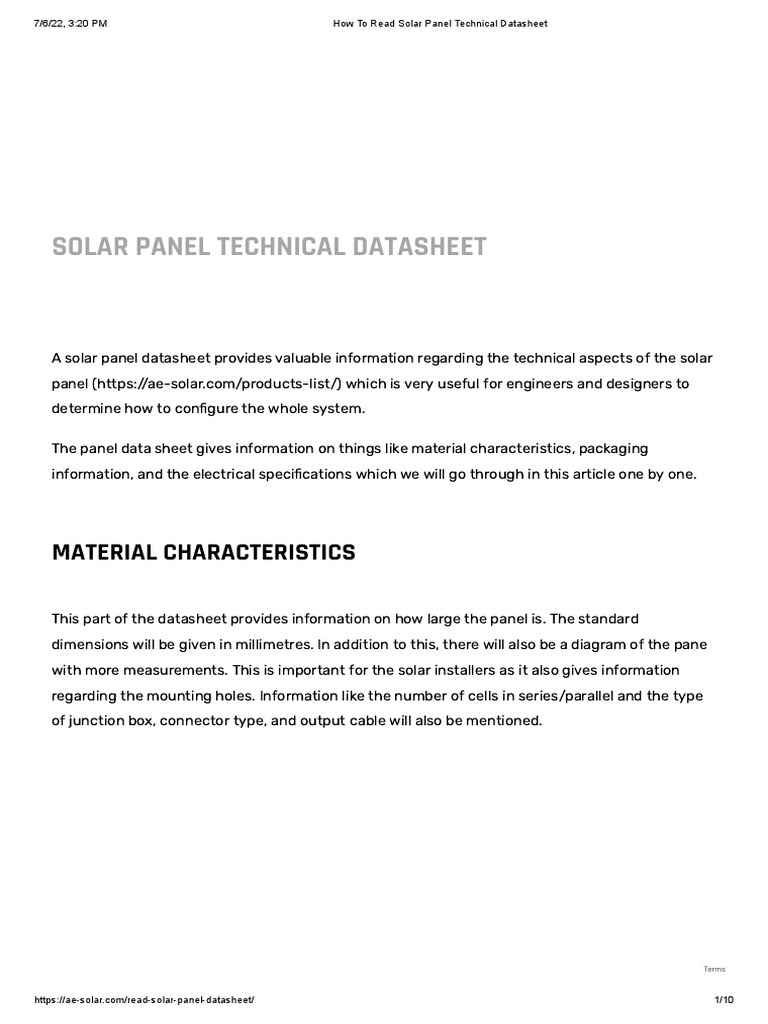 How To Read Solar Panel Technical Datasheet | PDF | Solar Panel ...