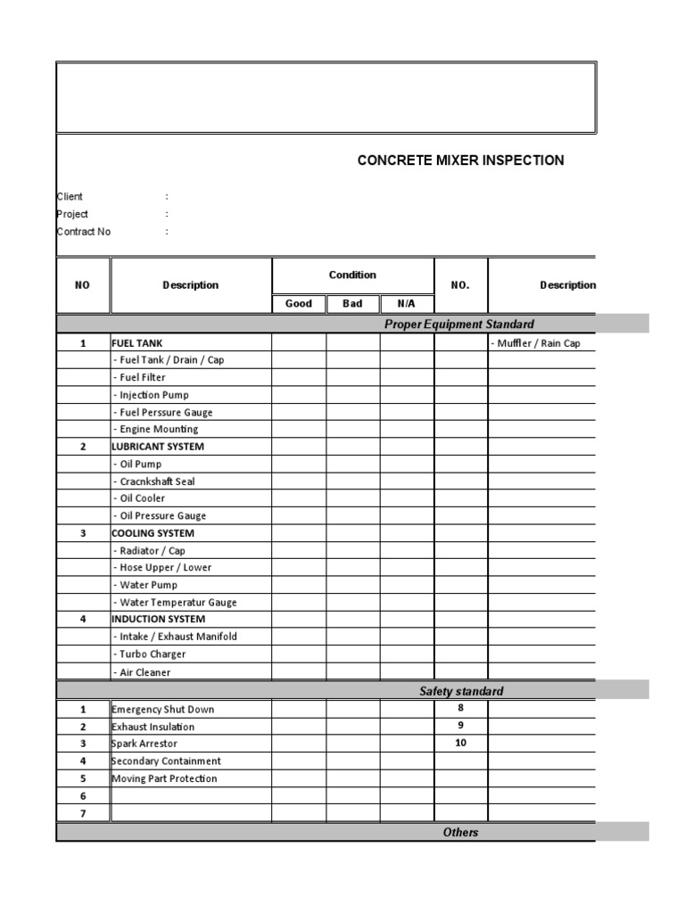 Check List Truck Mixer | PDF | Vehicles | Mechanical Engineering