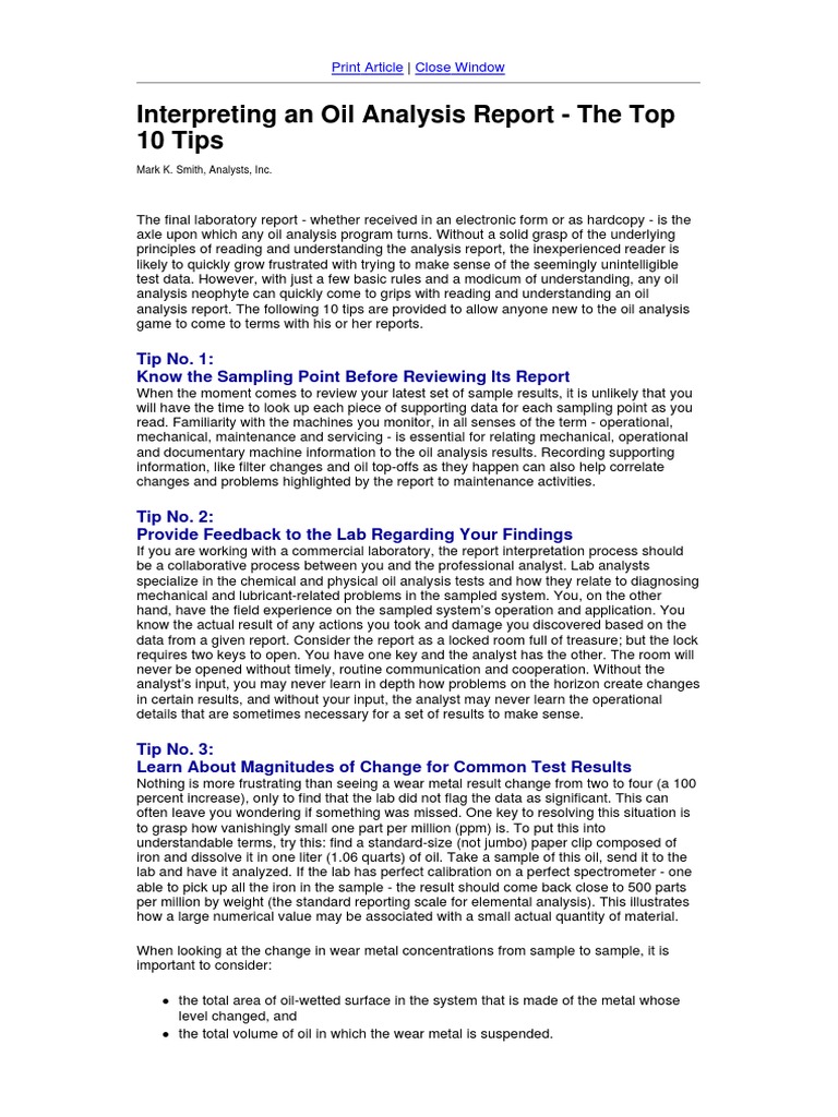 Top 10 Tips for Oil Analysis Reports | PDF | Laboratories | Sampling ...
