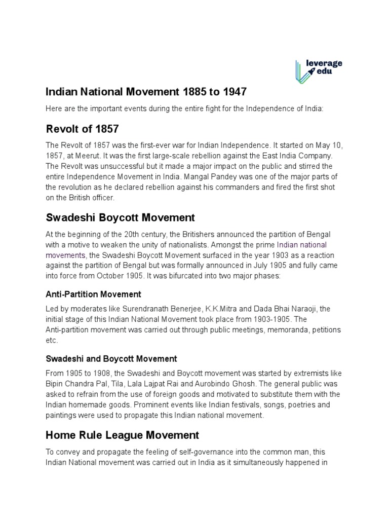 Indian National Movement 1885 To 1947 PDF | Download Free PDF | Indian ...