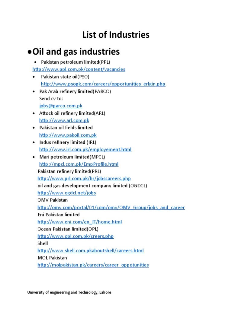 List of Industries | PDF | Petroleum | Petroleum Industry
