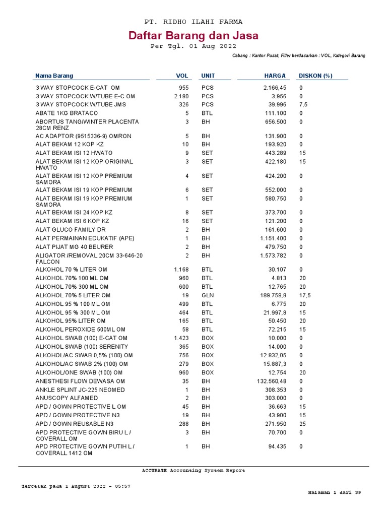 Price List Alkes 1 Agust | PDF
