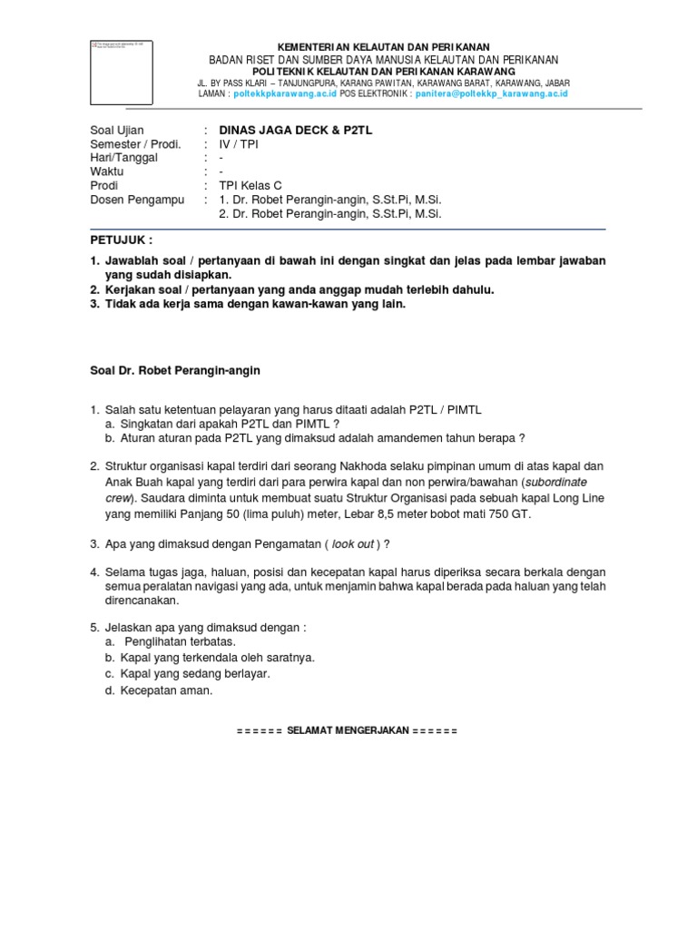 SOAL UAS - Dinas Jaga P2TL - 2022 | PDF