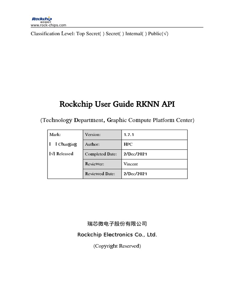 Rockchip User Guide RKNN API: Classification Level: Top Secret Secret Internal Public ( ) | PDF ...