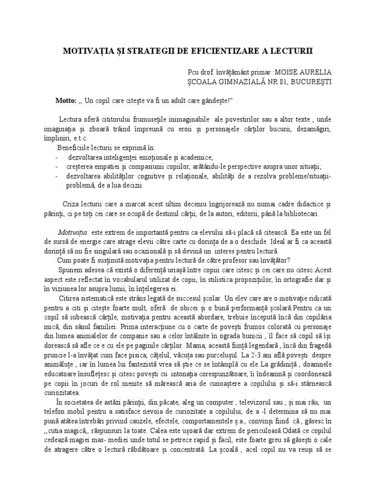 Motivața Și Strategii de Eficientizare A Lecturii | PDF