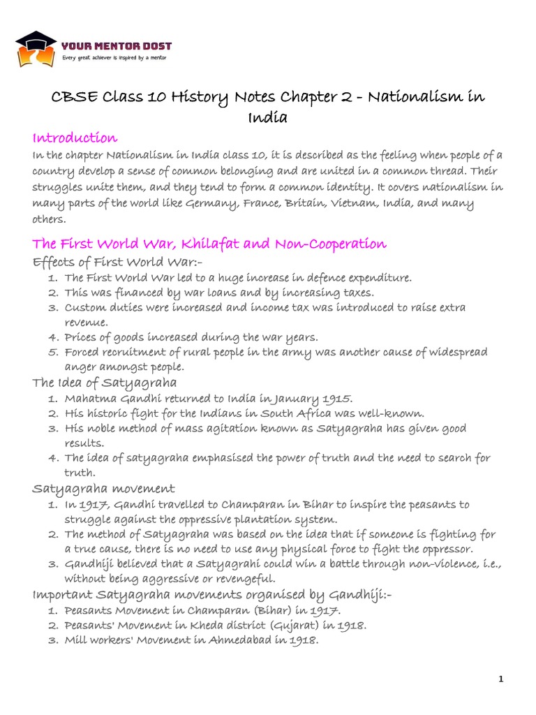 CBSE Class 10 History Notes Chapter 2 - Nationalism in India | Download ...
