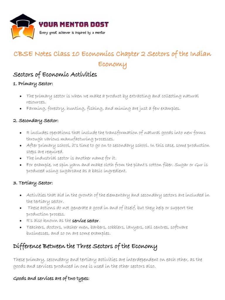 CBSE Notes Class 10 Economics Chapter 2 Sectors of The Indian Economy ...