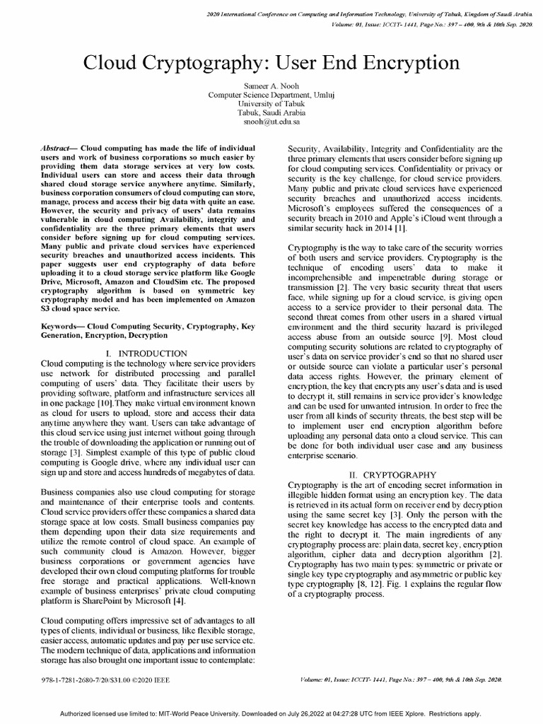 Cloud Cryptography User End Encryption | PDF | Encryption | Key (Cryptography)